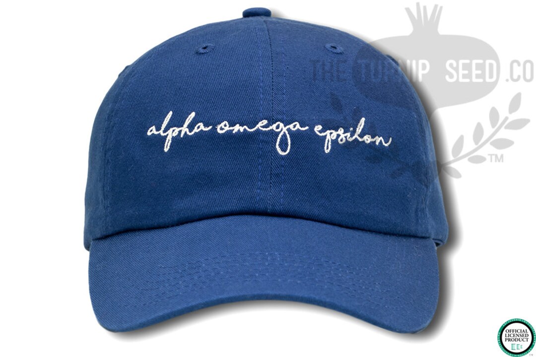 Alpha Omega Epsilon Handwriting Script Baseball Cap - Custom Color Hat ...