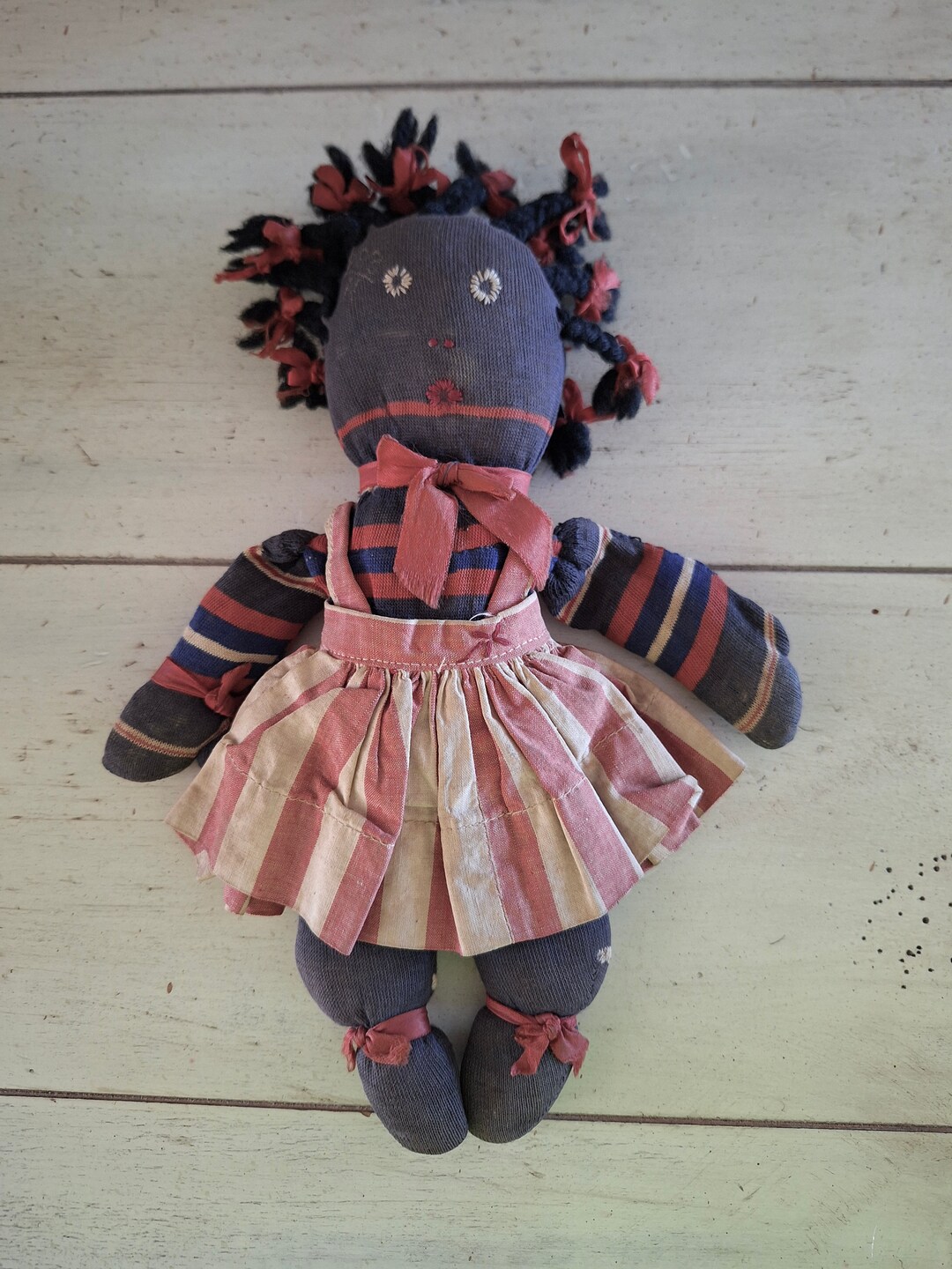 ANTIQUE PRIMITIVE BLACK Doll...numbered!!! Hand Stitched/ Primitive ...
