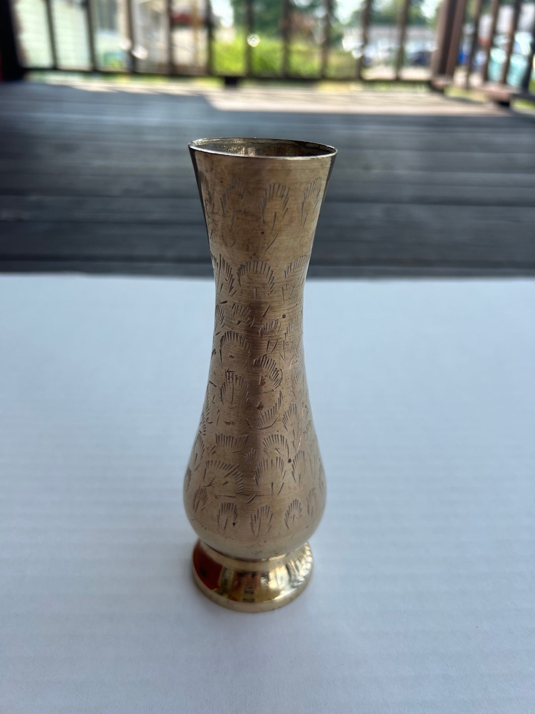 Vintage Small Brass Etched Vase - Etsy