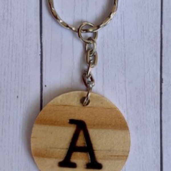 Personalized Initial Key Chain, Wood Burned Key Chain, Nature Lover ...