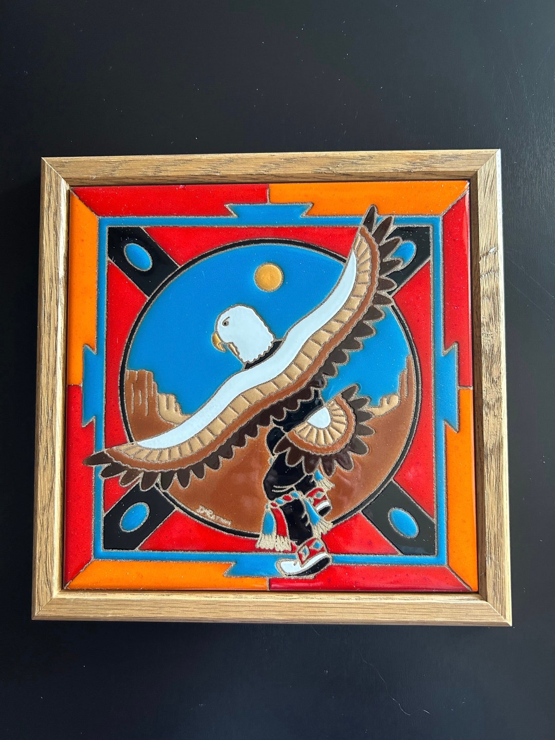 Vintage Made in Italy Native American Eagle Tile Art Trivet 8 X 8 ...