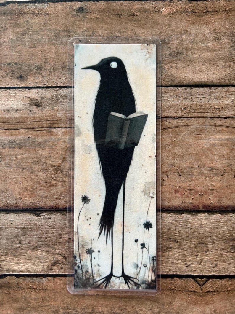 Cute Whimsical Crow Laminated Bookmark - Book Lover Gift - Bookmark ...