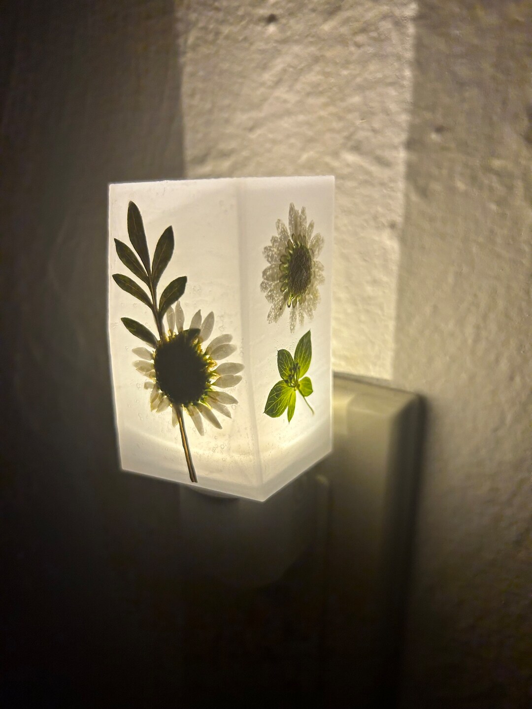 3 Sided Real Pressed Flower Night Light Luminary - Light Sensing Night ...