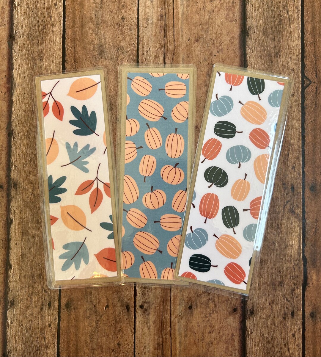 Fall Pumpkins Leaves Laminated Bookmark - Book Lover Gift - Bookmark ...