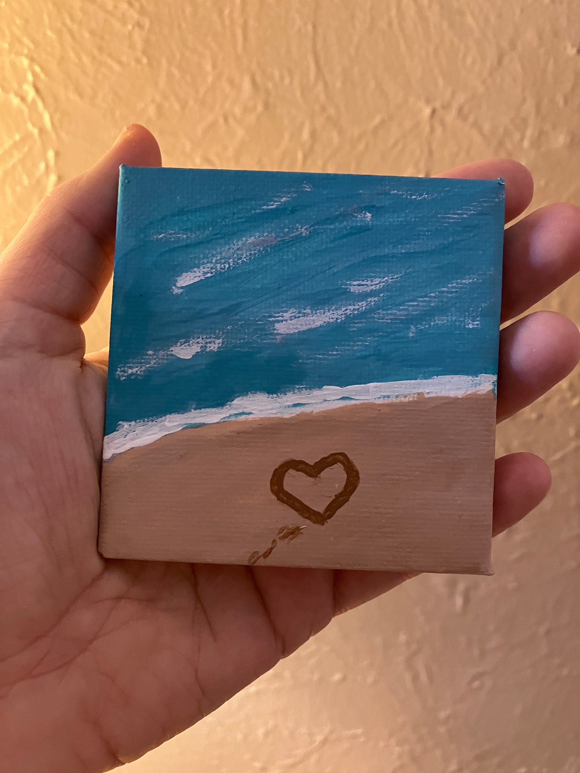 Original Beach Painting - 3 X 3 Mini Canvas Art - Beach Scene and Sand ...