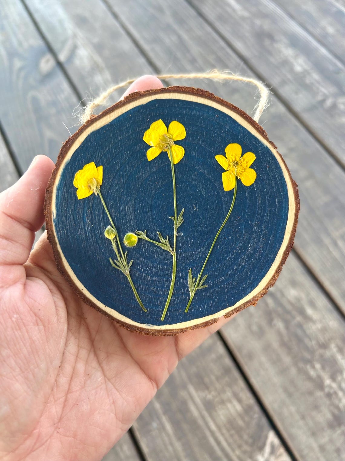 Mini Floral Wood Slice Gallery Wall Art - Real Pressed Yellow Buttercup ...