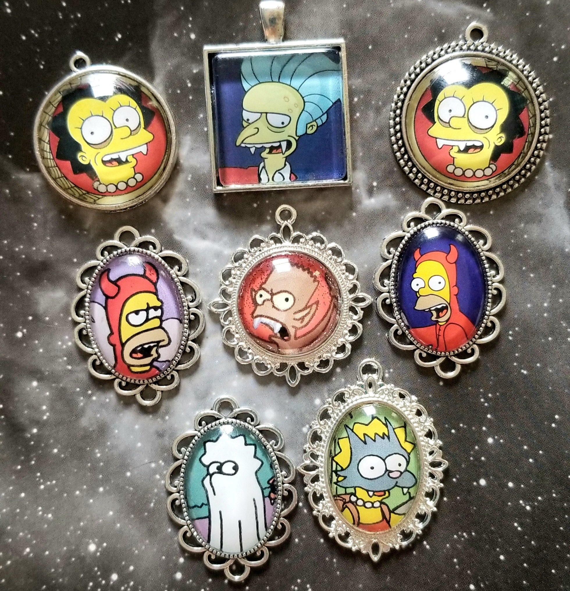 The Simpsons Horror Pendants, Upcycled Comics - Etsy