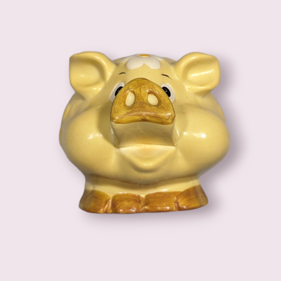 Vintage Retro 60's/70's Style Yellow Ceramic Pig Piggy Bank With White ...