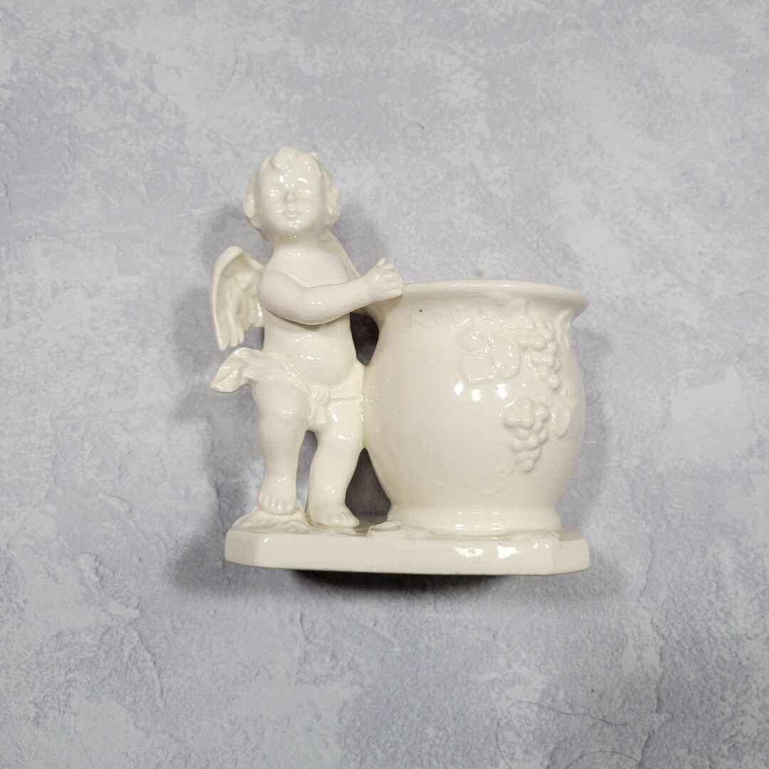 Vintage Small Ceramic Cherub Indoor Planter With Jar Decorated With ...