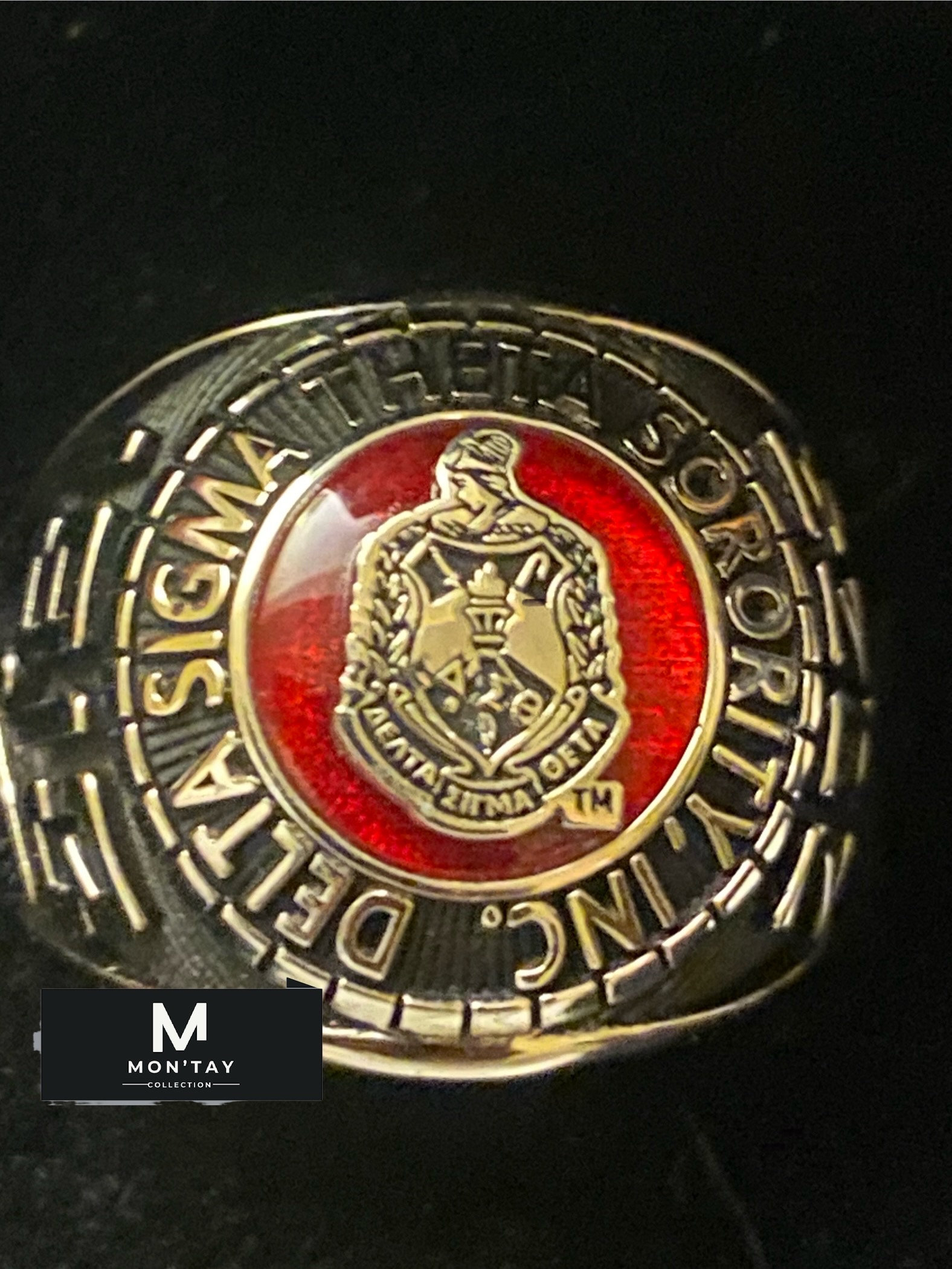 Delta Sigma Theta Sorority Custom Ring Wit Red Stone and Overlay of ...