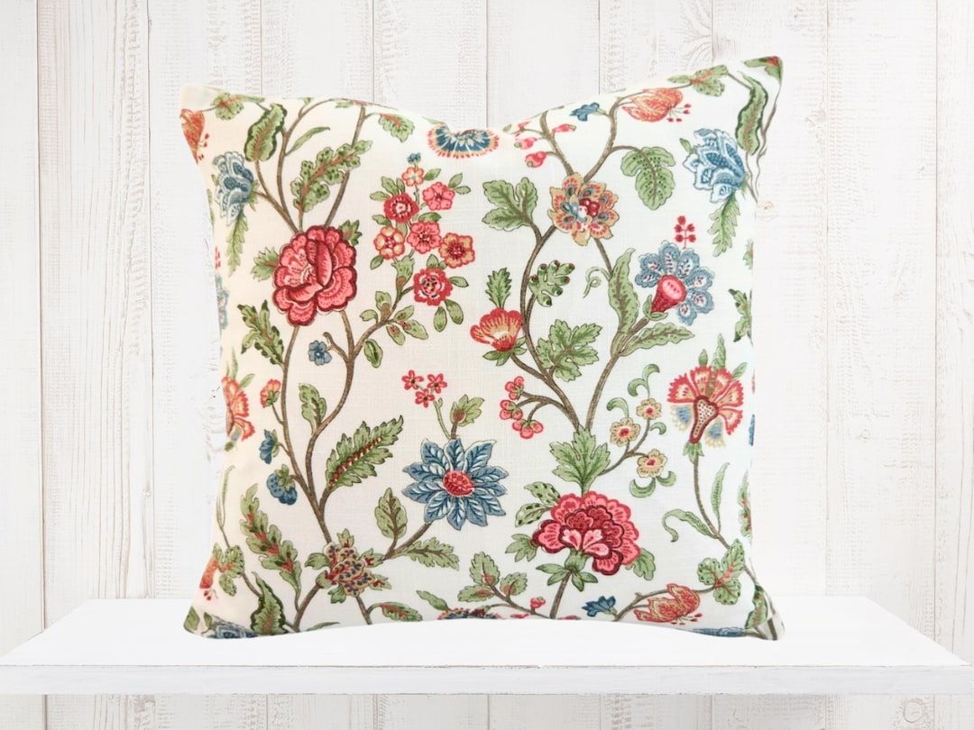 Red, Pink, Blue and Green Flowers Decorative Pillow Cover - Floral ...