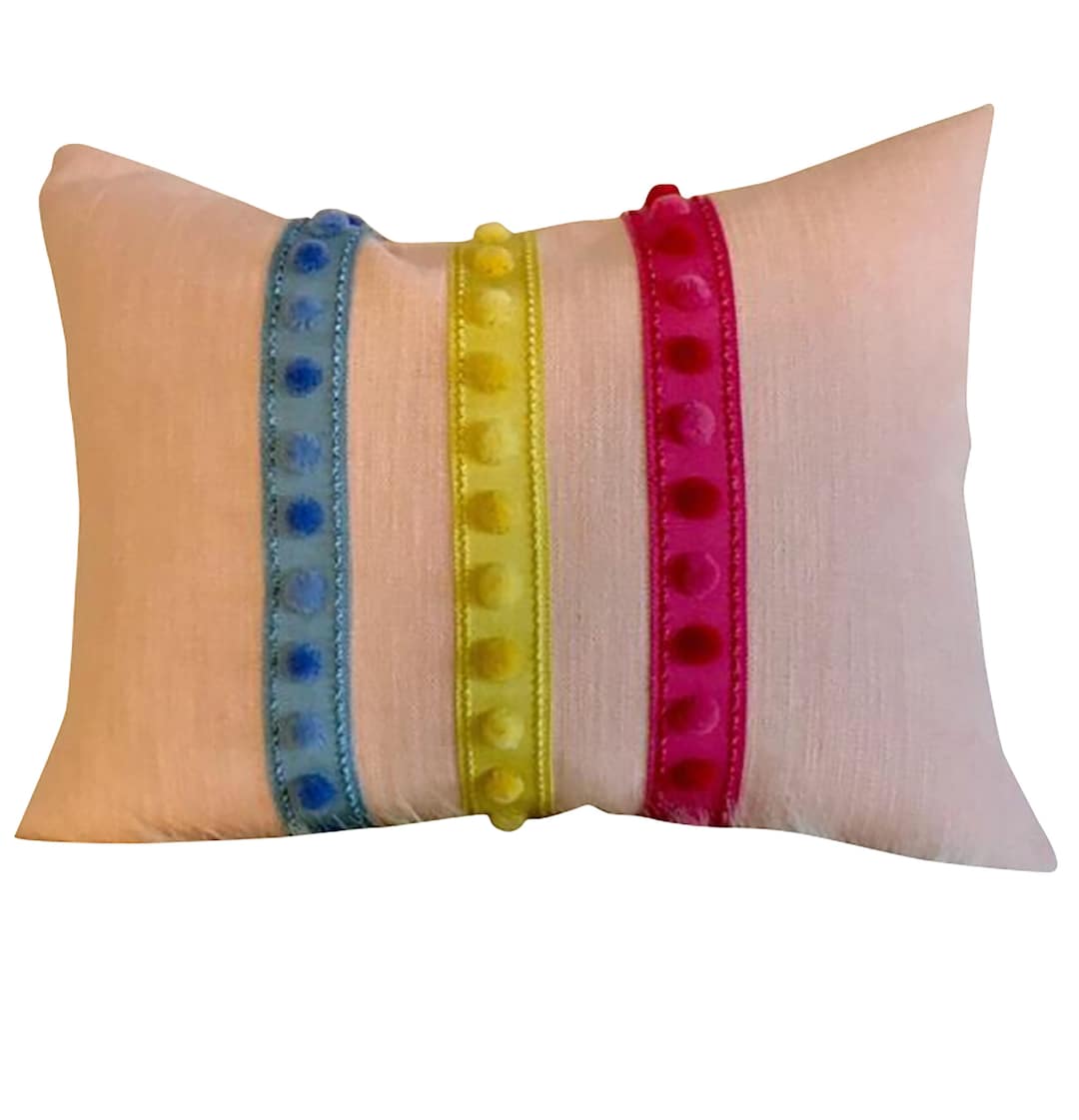 Funda de almohada rosa con adornos de pompón Almohada para niñas ...