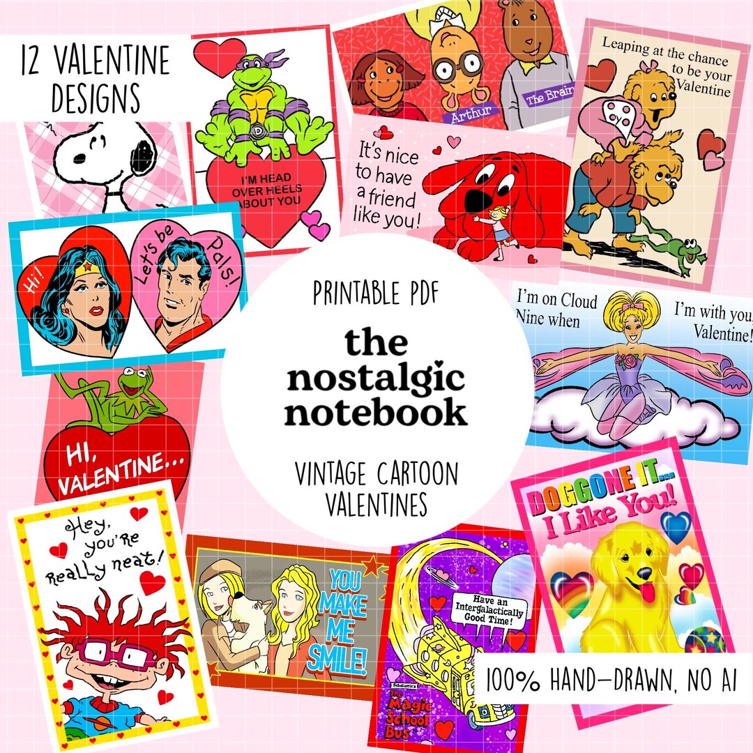 Nostalgic 90s Y2K Cartoon Scholastic Lisa Frank Valentines Printable ...