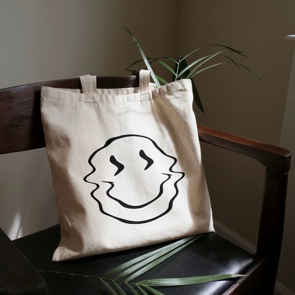 Smiley Face Tote Bag - Etsy