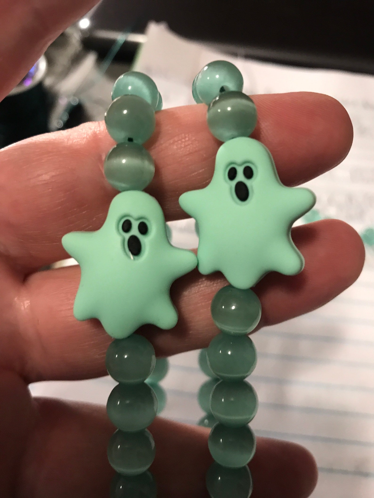 Halloween Green Ghost 8mm Gemstone Beaded Bracelet Onyx Candy Jewelry ...