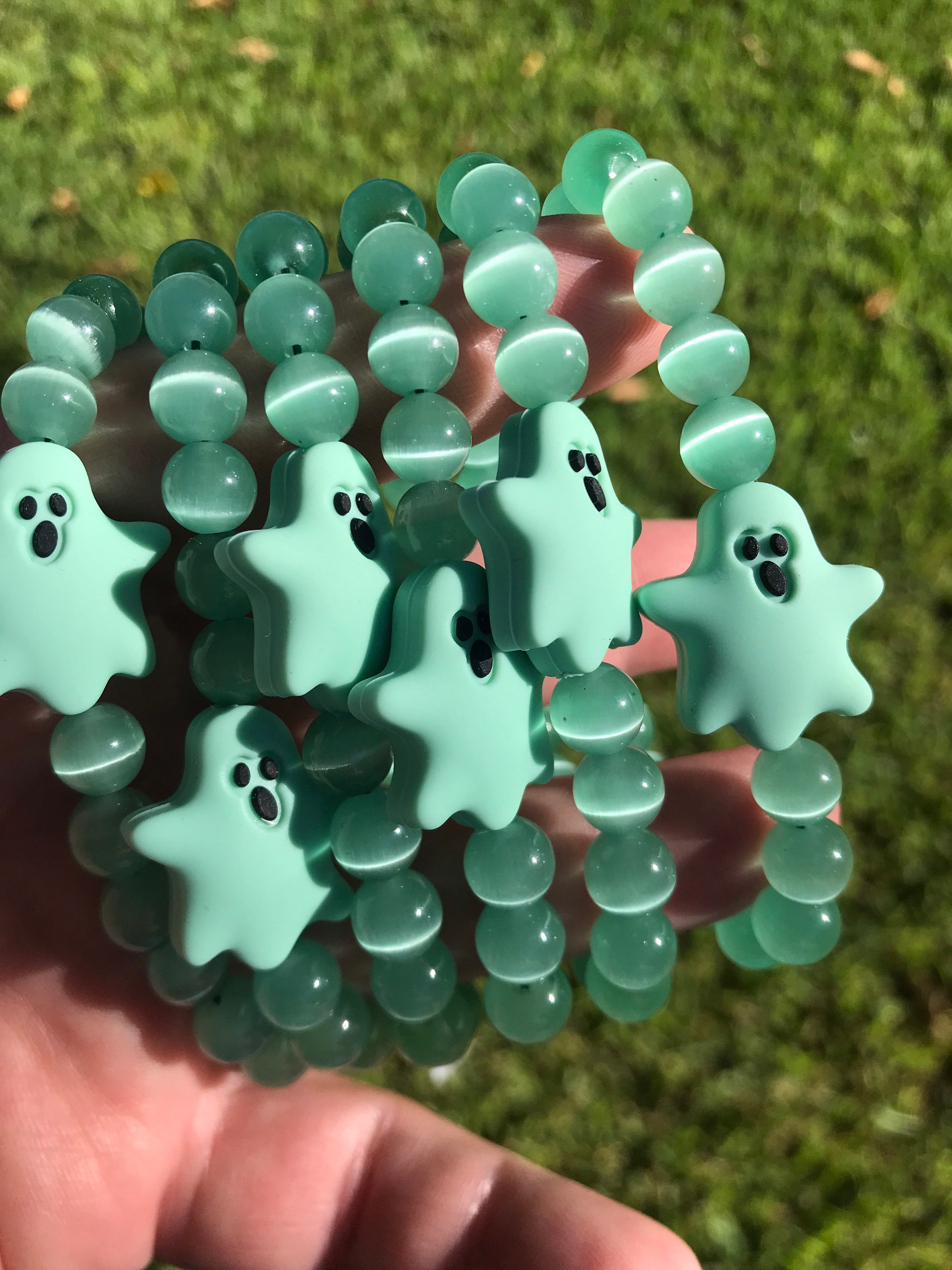 Halloween Green Ghost 8mm Gemstone Beaded Bracelet Onyx Candy Jewelry ...