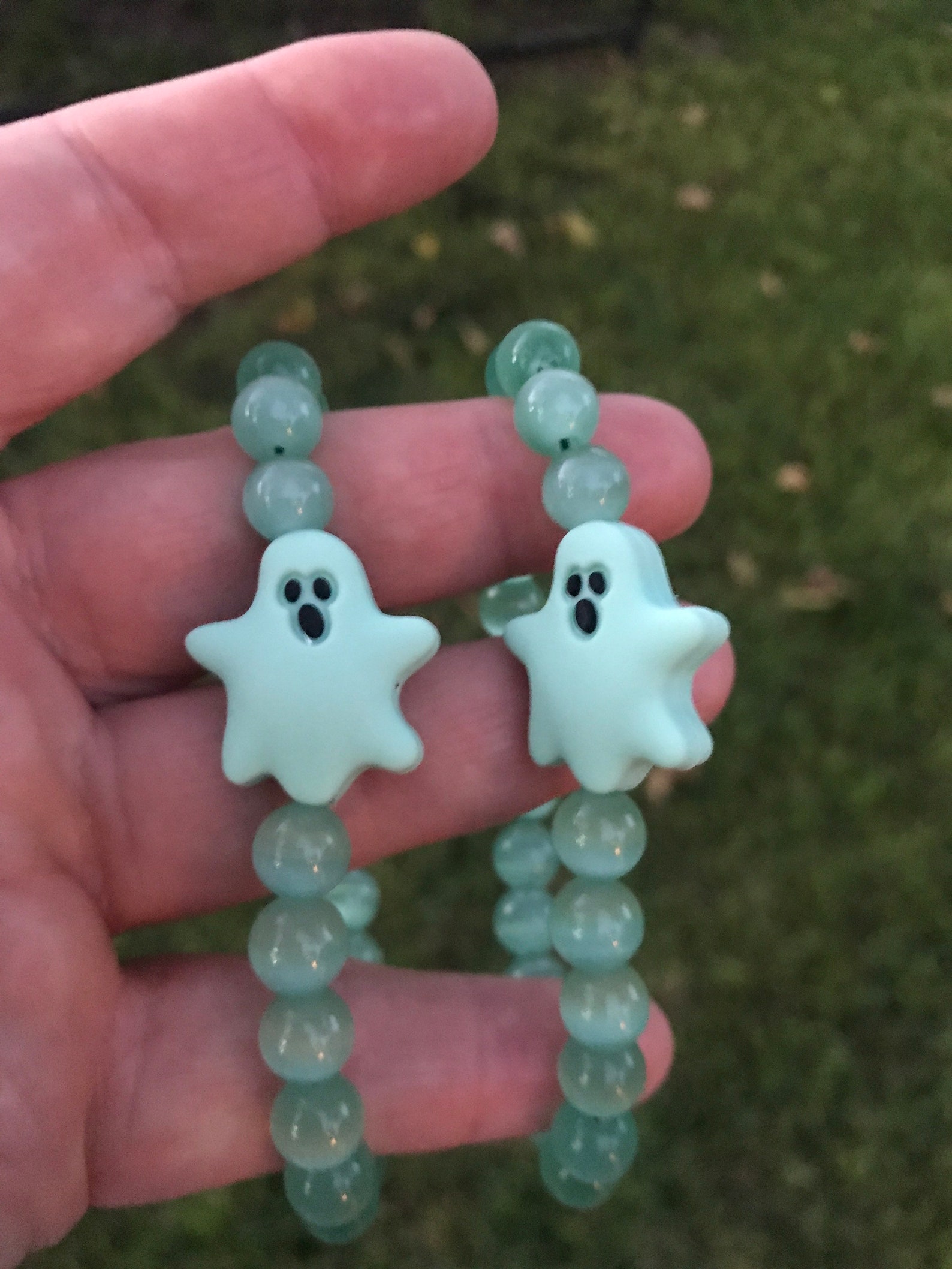 Halloween Green Ghost 8mm Gemstone Beaded Bracelet Onyx Candy Jewelry ...