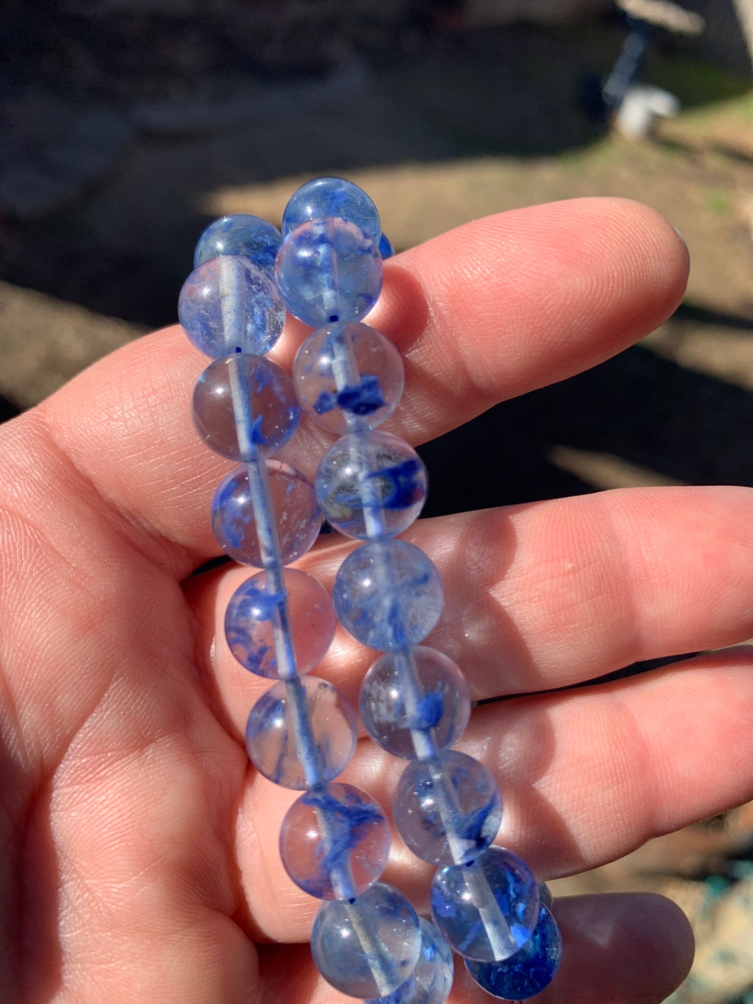 Clear Quartz With Blue Tie Dye Inclusions 12mm Gemstone Single Beaded ...
