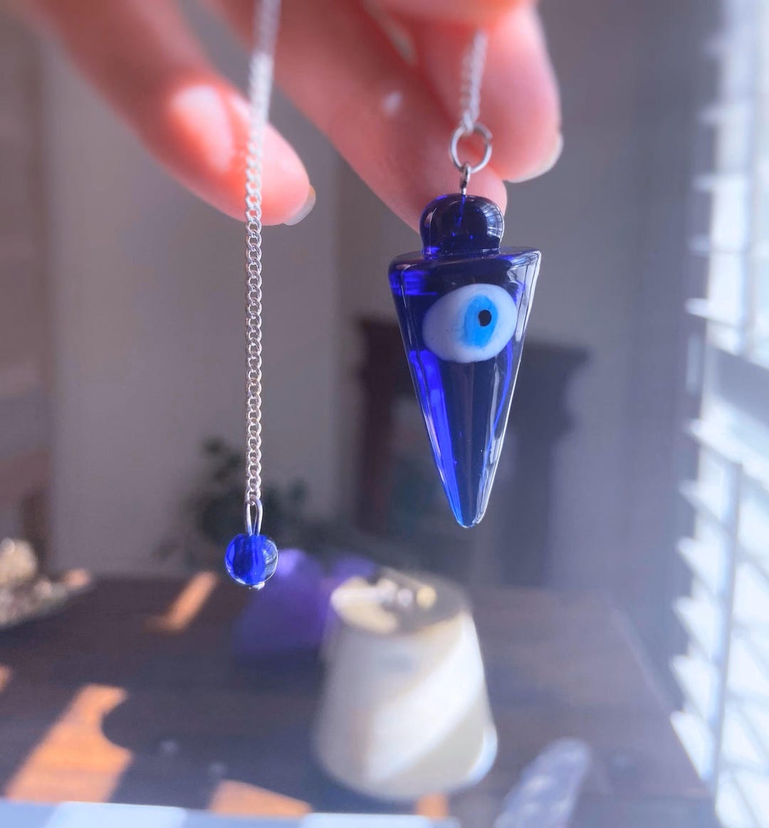 Evil Eye Glass Pendulum, Protection Amulet, Intuition, Intuitively Selected, Altar Decor ...