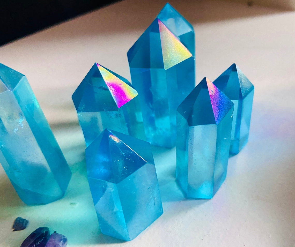 Aqua Aura Point Healing Crystals and Stones | Etsy