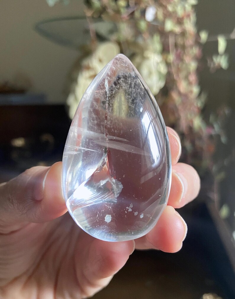 Rare Clear Quartz Teardrop Palm Stone: Rainbow Flashes, Crown Chakra ...