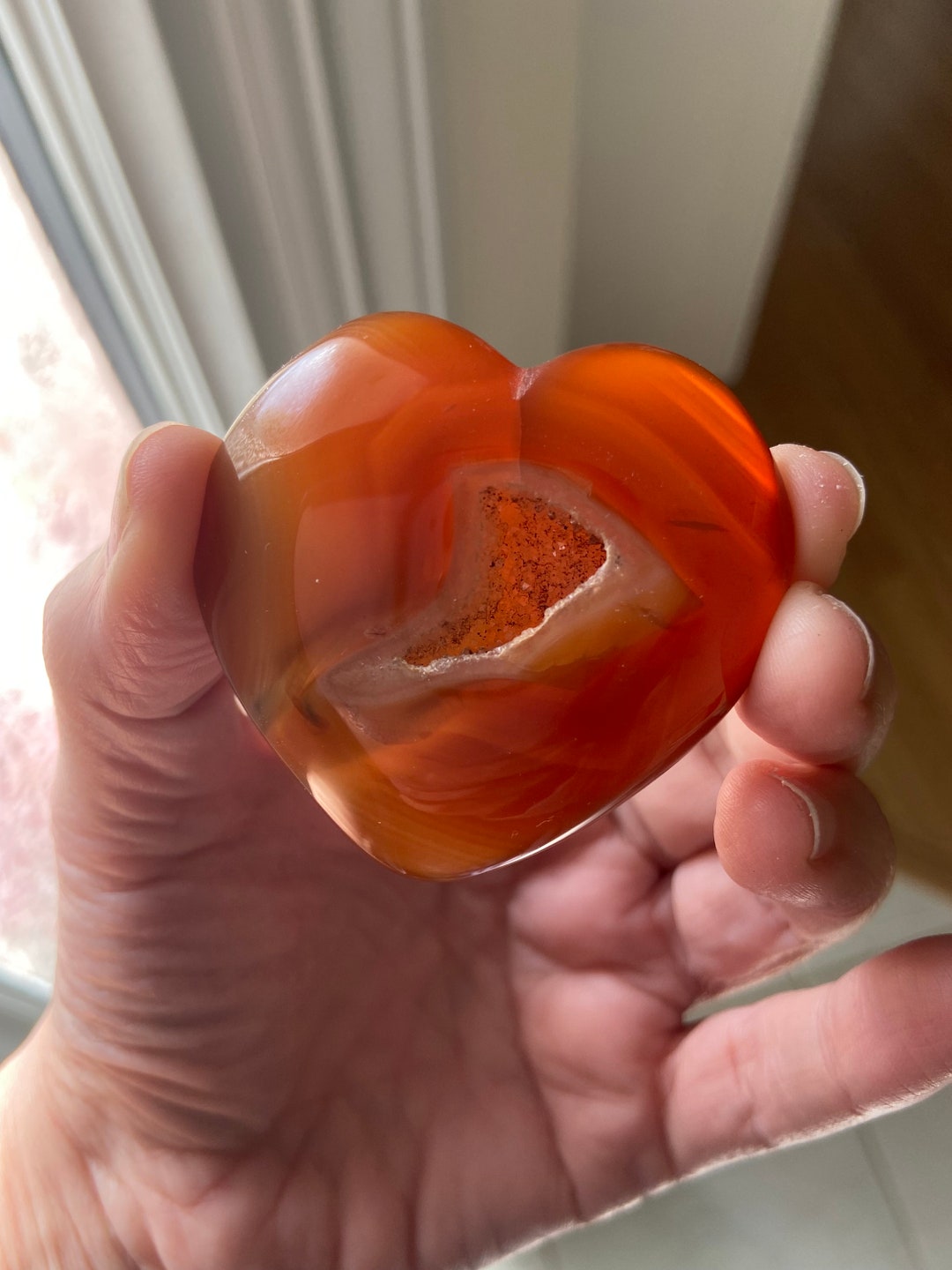 Carnelian Heart With Sparkly Sugar Druzy Cave, Healing Crystal ...