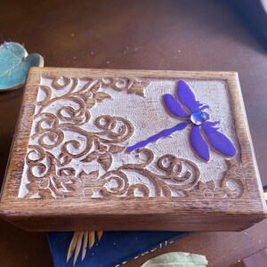 Dragonfly Wood Box With Rainbow Moonstone Crystal, Exact One Pictured ...
