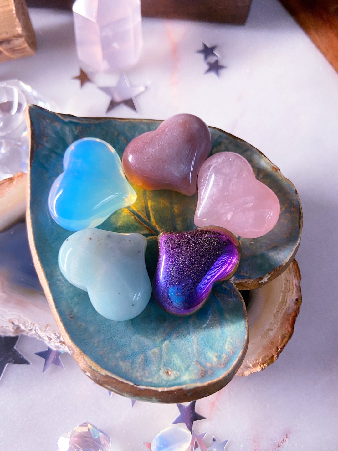 Five Hearts Healing Crystal Gift Set || Rose Quartz, Jasper, Opalite ...