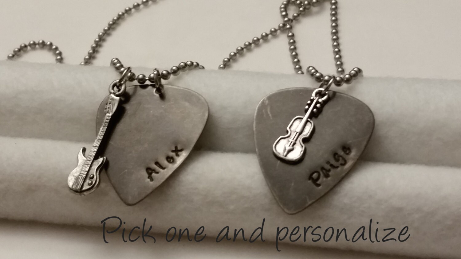 Personalized customized Guitar pick necklace with guitar charm | Etsy
