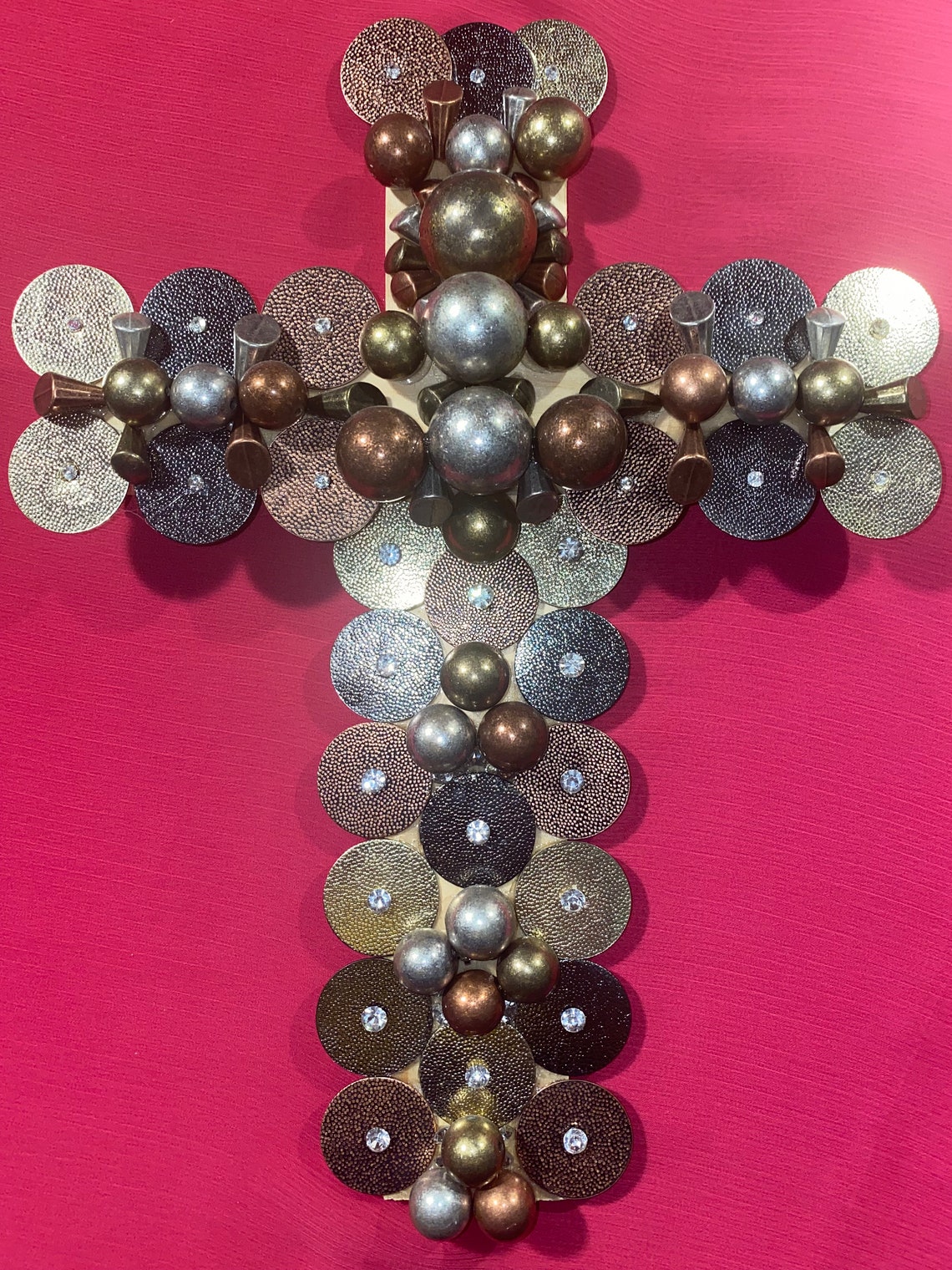 Artisanal Wall Deco Wood Cross W/ Repurposed Jewelry W/ Gold, Copper ...