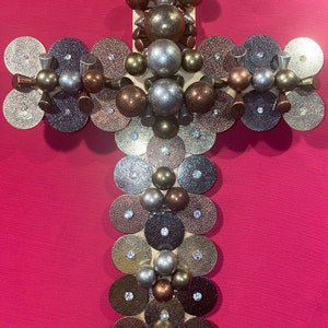 Artisanal Wall Deco Wood Cross W/ Repurposed Jewelry W/ Gold, Copper ...