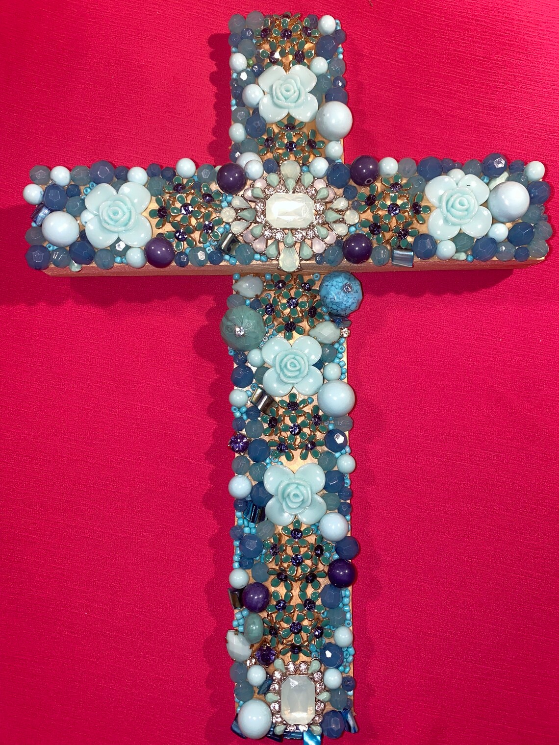 Artisanal Wall Deco Wood Cross W/ Repurposed Jewelry - Etsy