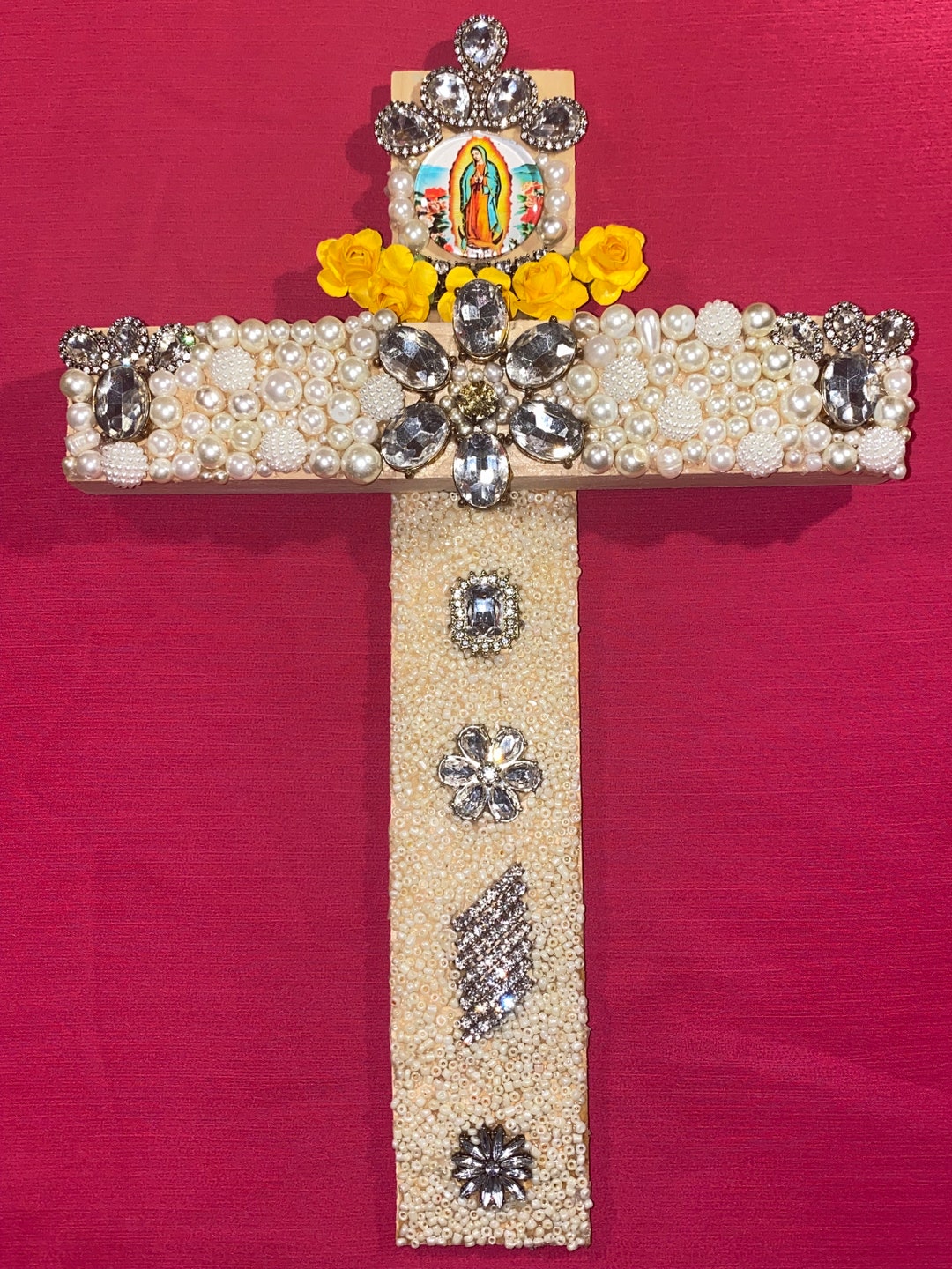 Artisanal Wall Deco Wood Cross W/ Repurposed Jewelry - Etsy