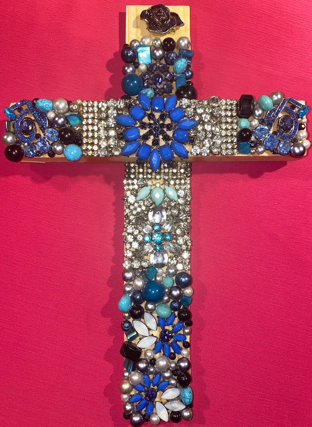 Artisanal Wall Deco Wood Cross W/ Repurposed Jewelry - Etsy