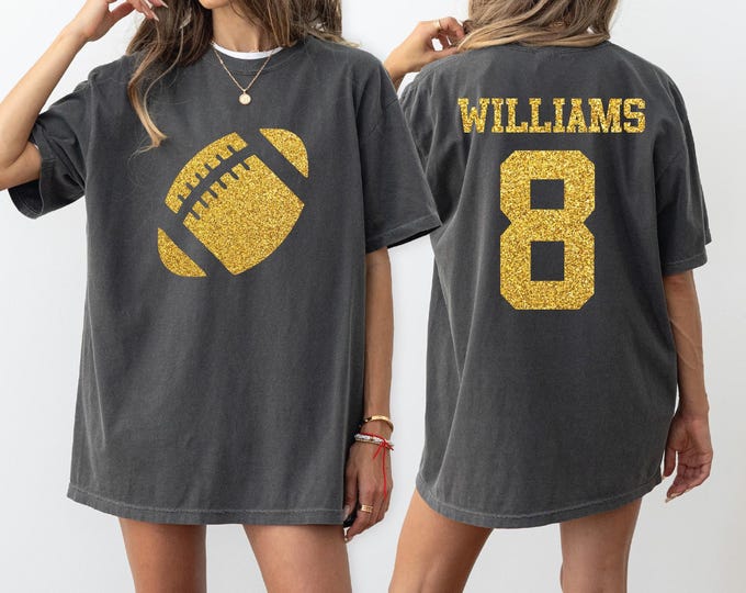 Comfort Colors Custom Football Shirt, Glitter Football With Glitter ...