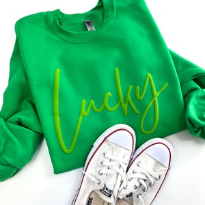 Lucky Embossed Sweatshirt, St. Patrick's Day Puff Print Sweater, St ...