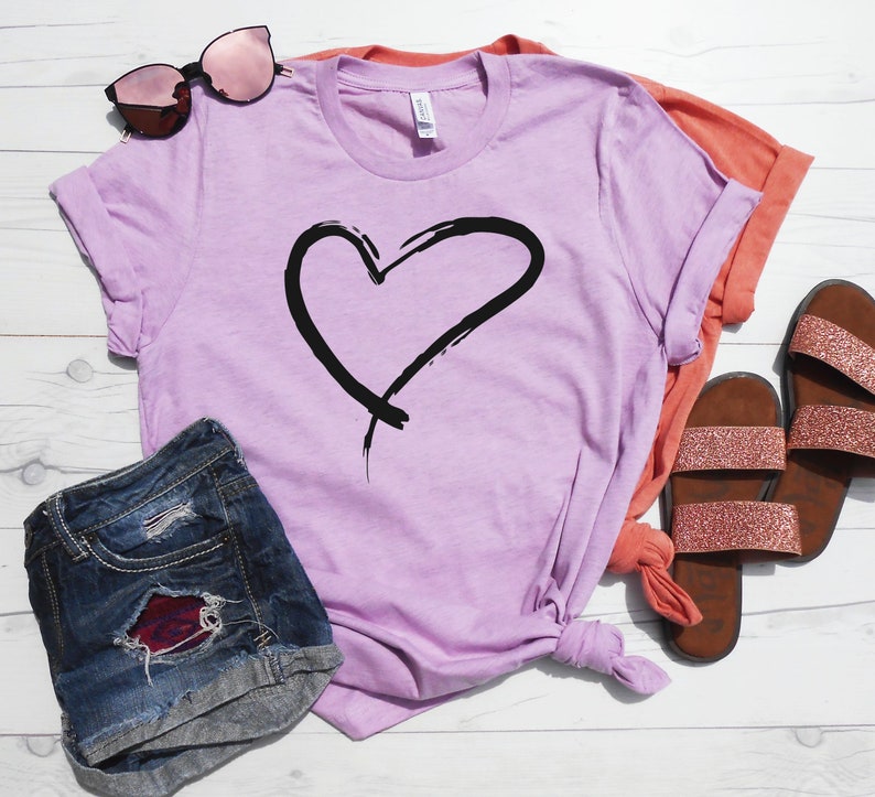 Heart Shirt Handwritten Heart Tee Cute Heart Outline Shirt | Etsy