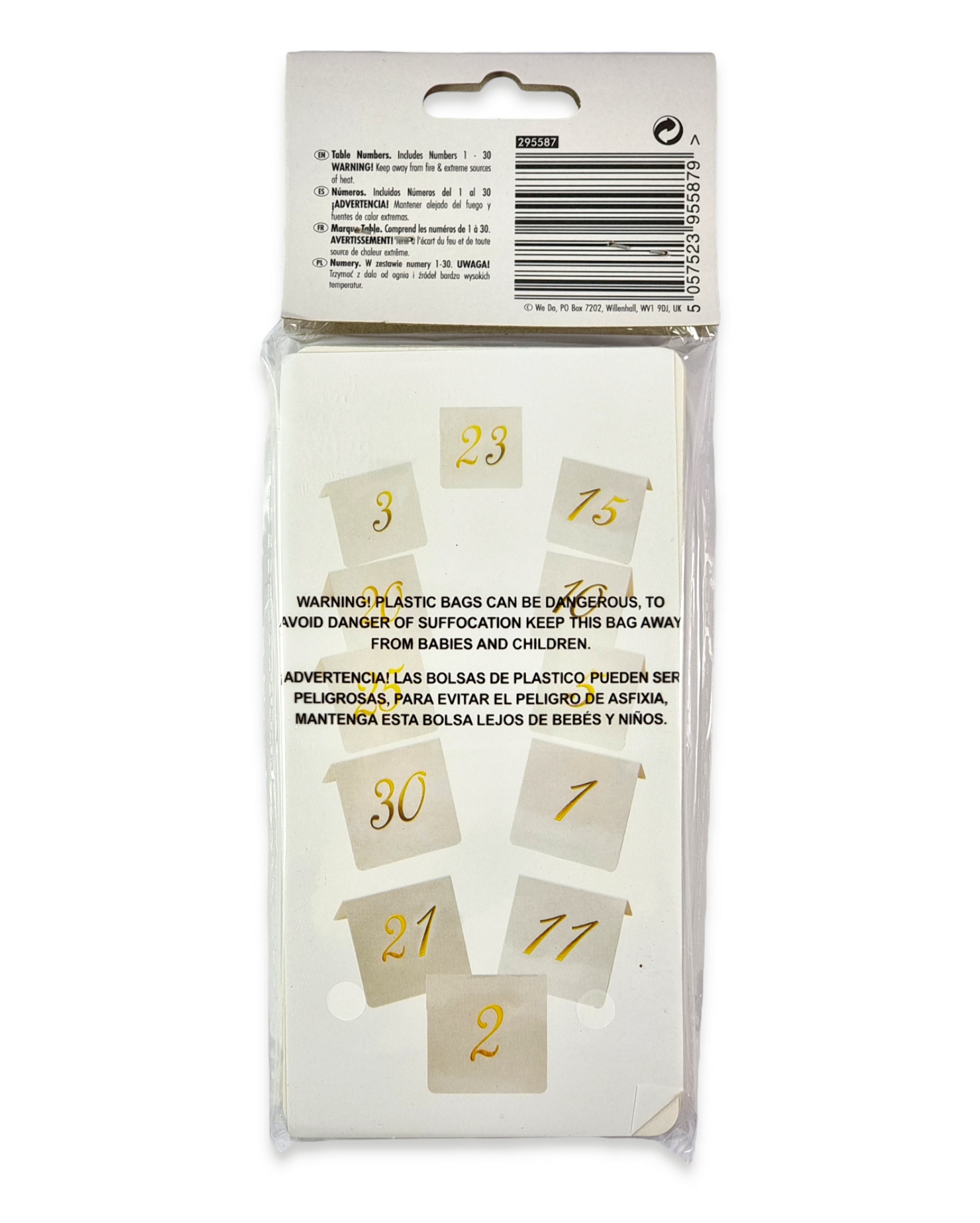 Table Numbers 1 to 30, Foldable Freestanding Gold on White Gloss Card ...