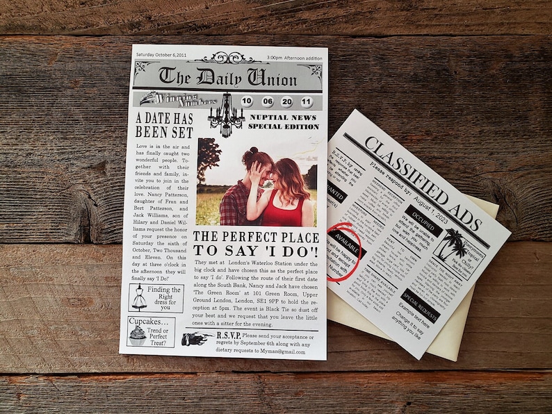 Printable Newspaper Invitation With RSVP Card - Etsy