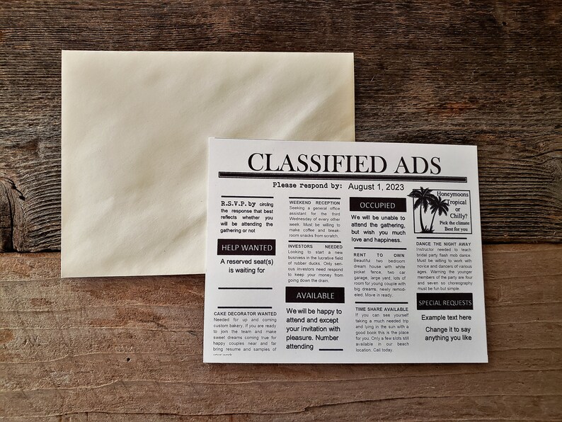 Printable Newspaper Invitation With RSVP Card - Etsy