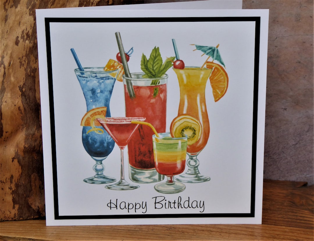 C4566 Happy Birthday Cocktails Card Printed Images Square - Etsy