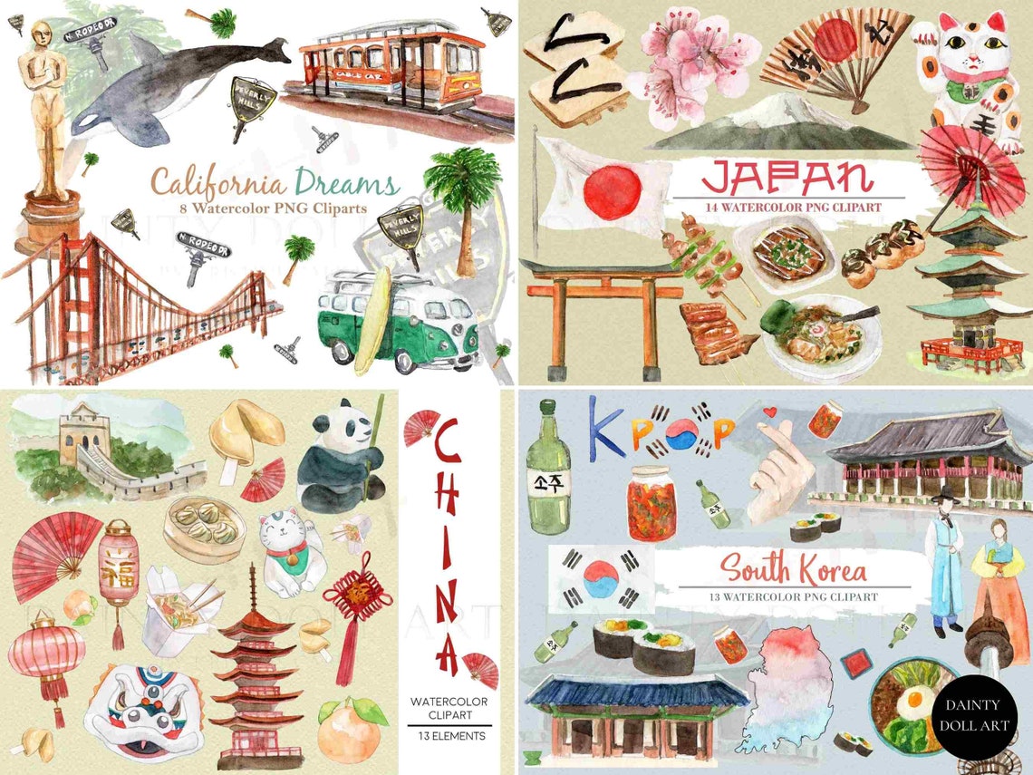 Travel Watercolor Clipart Bundle Travel and Vacation Planner | Etsy