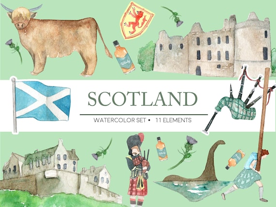 Scotland Clipart Watercolor Digital Download Travel Scottish | Etsy