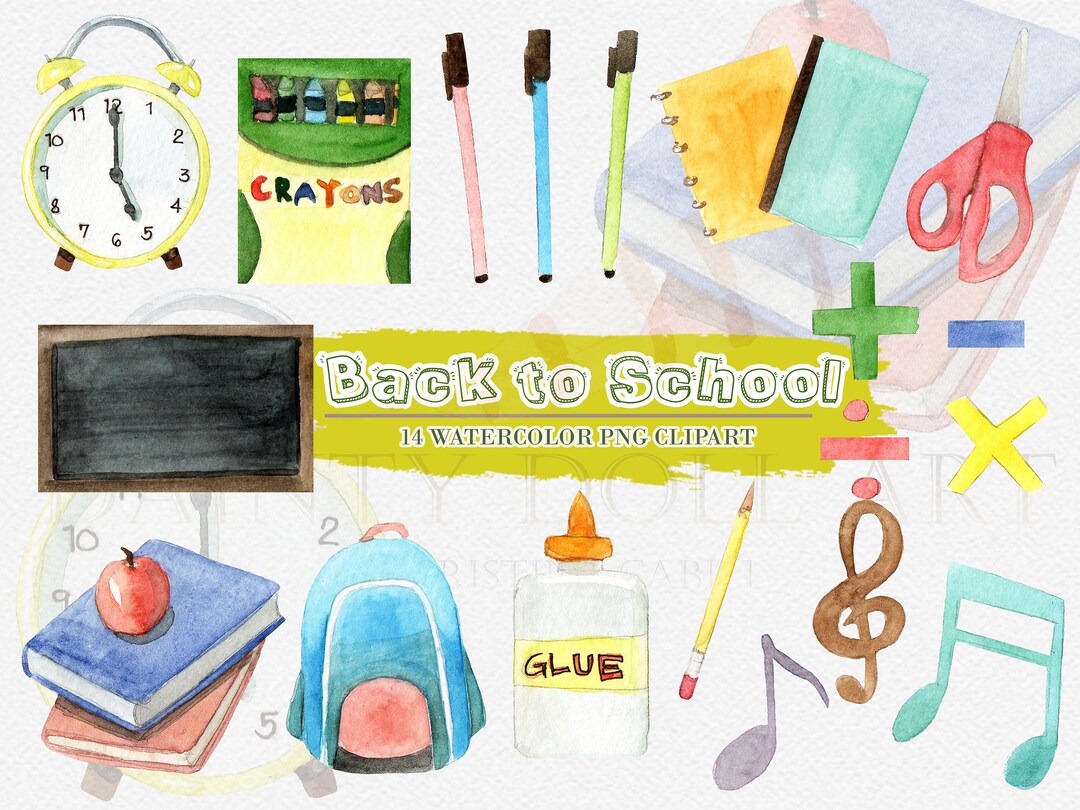 School Clipart Watercolor Digital Download Back to School Education ...