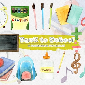 School Clipart Watercolor Digital Download Back to School Education ...