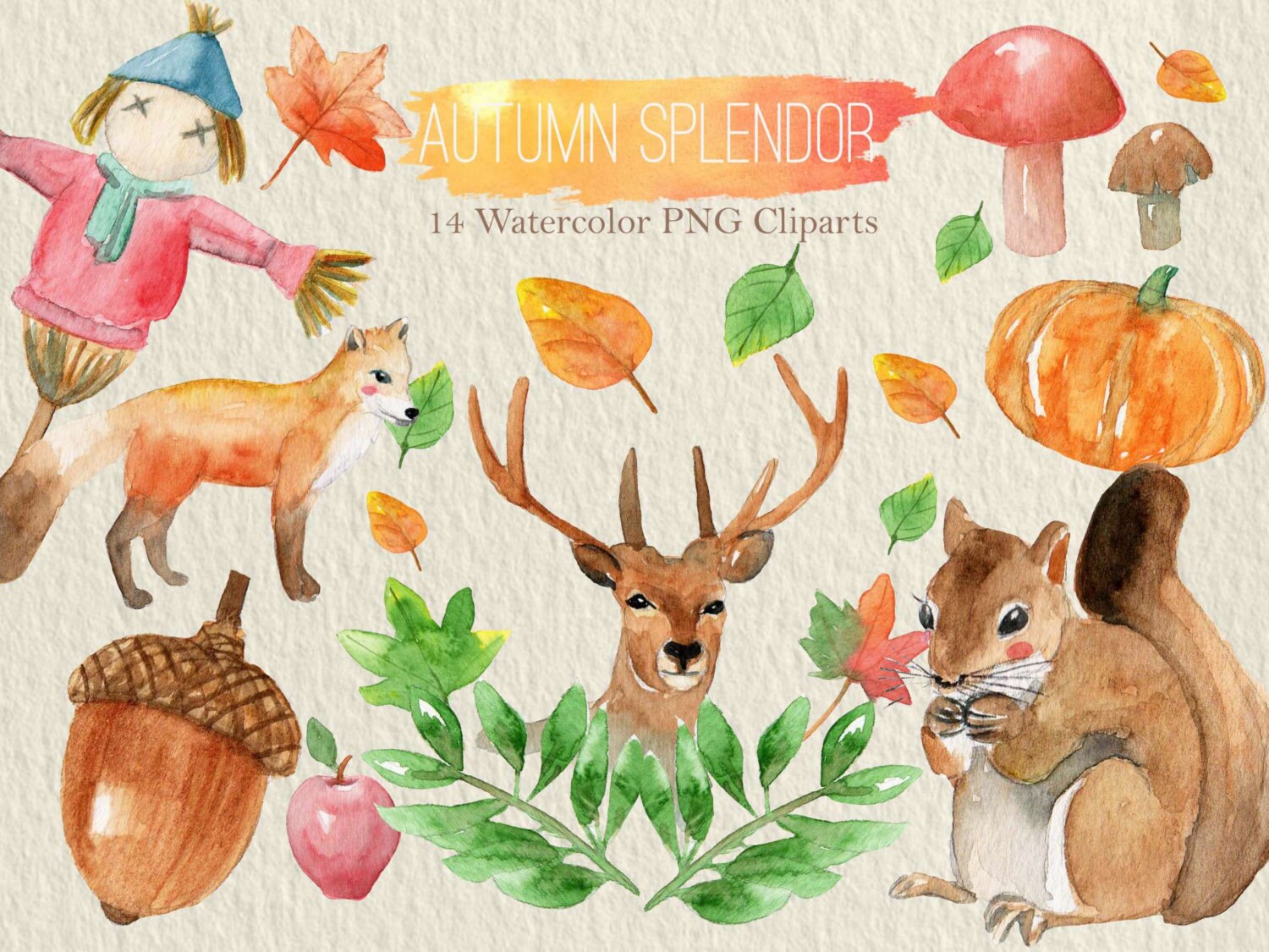 Autumn Clipart Watercolor Fall Thanksgiving Woodland Deer | Etsy