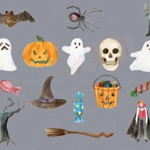 Halloween Clipart Watercolor Pumpkin Witch Ghost Monster Vampire Autumn ...