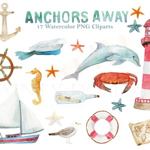 Nautical Travel Vacation Watercolor Clipart Summer Holiday Anchor Ocean ...