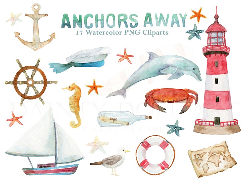 Nautical Travel Vacation Watercolor Clipart Summer Holiday Anchor Ocean ...