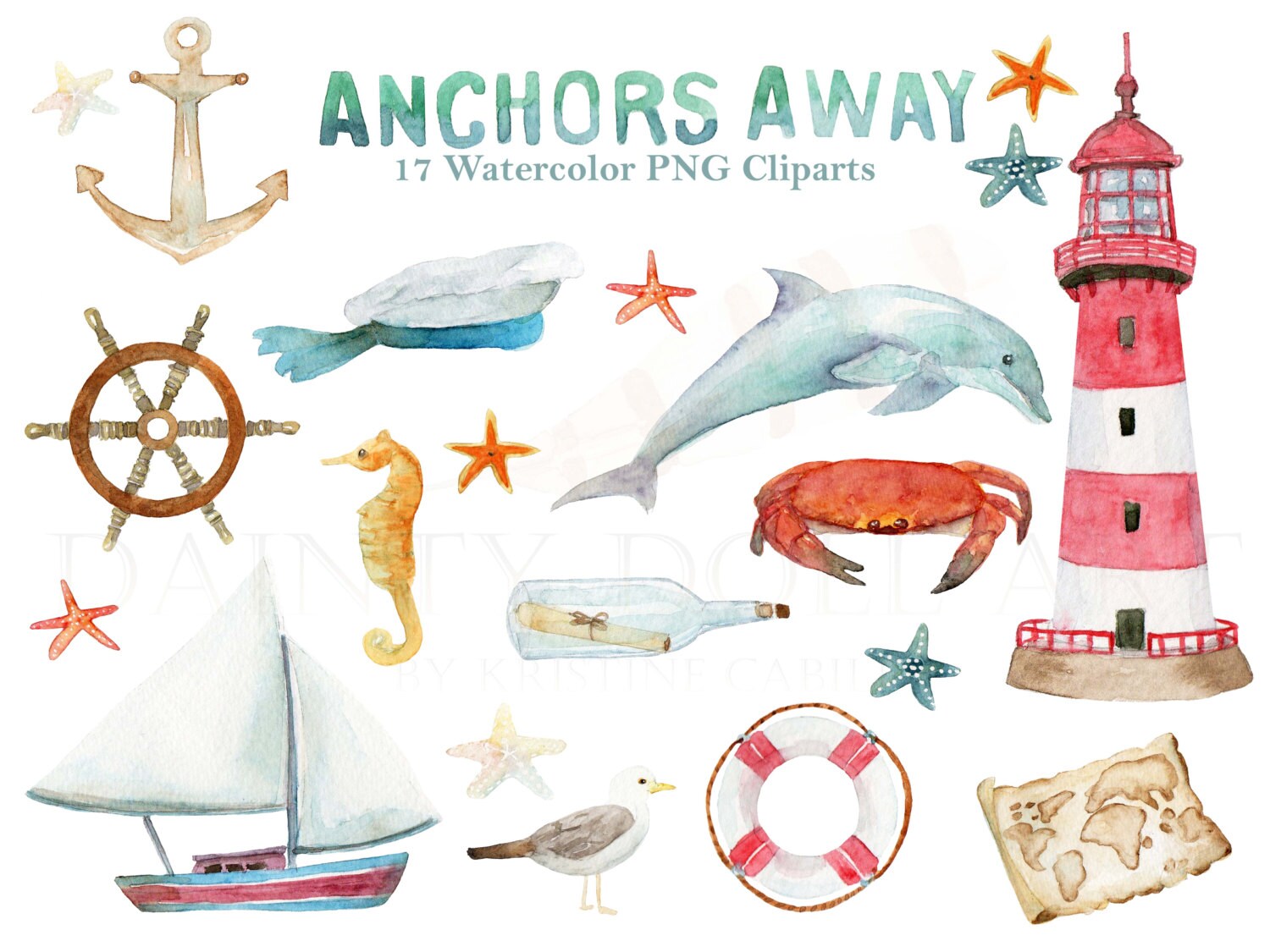 Nautical Travel Vacation Watercolor Clipart Summer Holiday Anchor Ocean ...